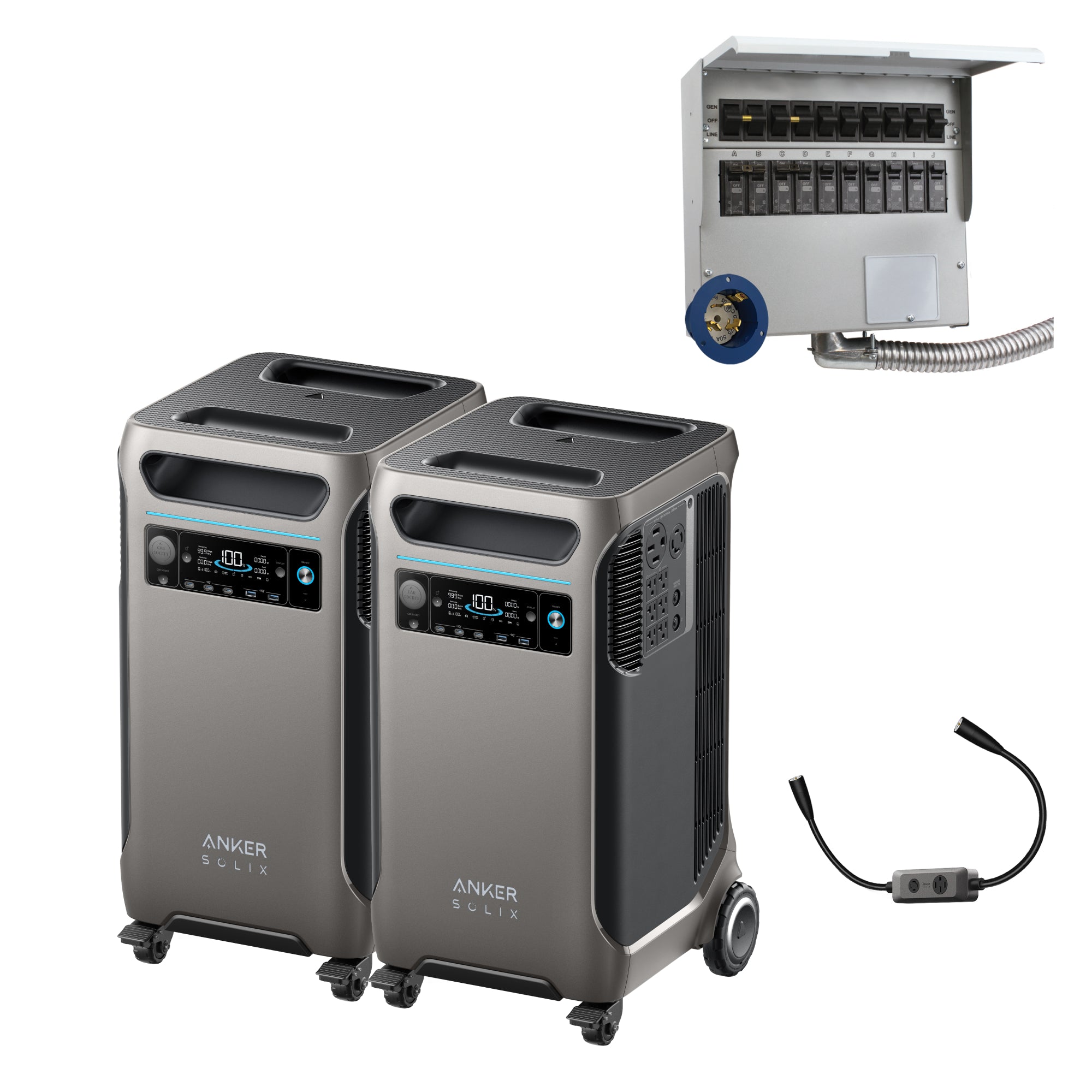 Anker SOLIX F3800x2+ 50A Transfer Switch+ Double Power Hub Bundle Set ...